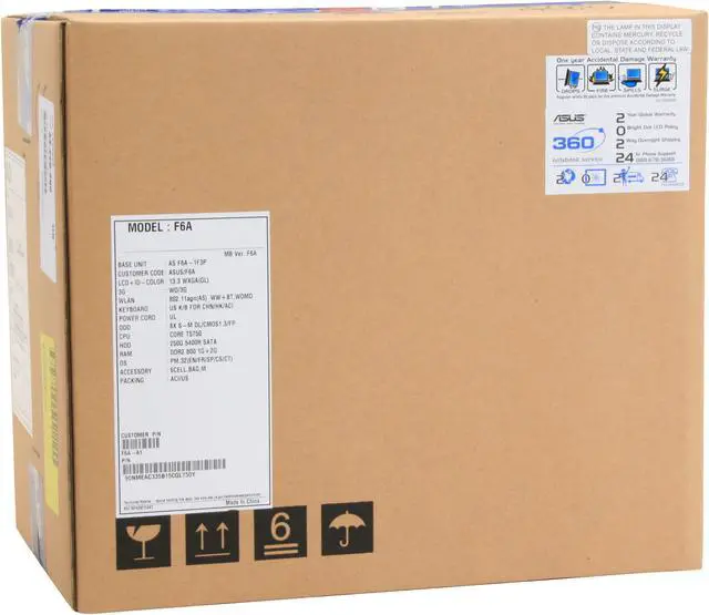 ASUS Laptop F6 Series Intel Core 2 Duo T5750 3GB Memory 250GB HDD Intel ...