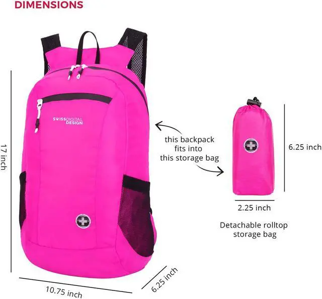 Swissdigital Fuchsia Seagull Foldable Backpack – Lightweight – 20L ...