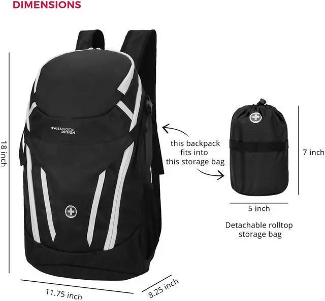 Swissdigital Black Kangroo Foldable Backpack - Ultra Lightweight ...