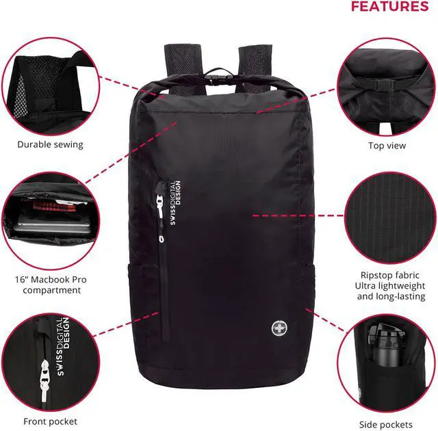 Swissdigital Black Goose Foldable Backpack - Ultra Lightweight ...
