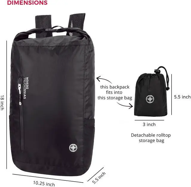 Swissdigital Black Goose Foldable Backpack - Ultra Lightweight ...