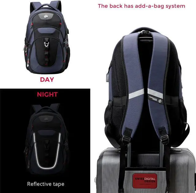 Swissdigital Black/Blue Vector Business Travel Backpack - 15.6? Laptop ...