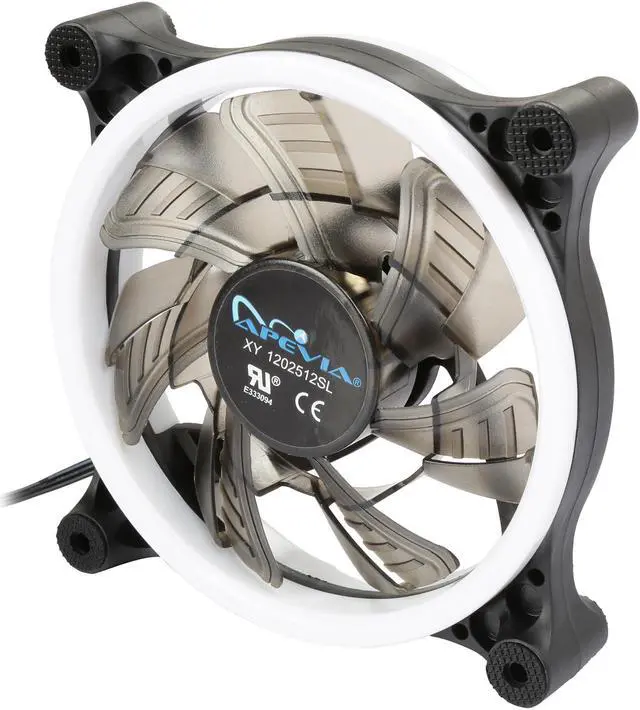 APEVIA 12L-CWH White LED 120mm x 120mm x 25mm 4pin+3pin White LED Case ...