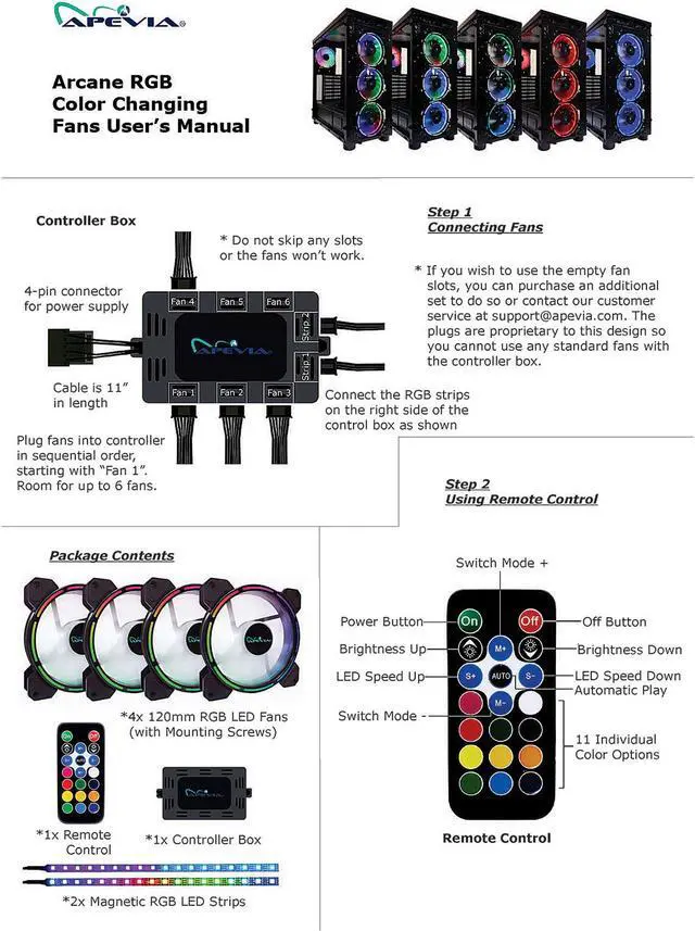 Open Box: Apevia Arcane AR412L2S-RGB 120mm Silent Addressable RGB Color ...