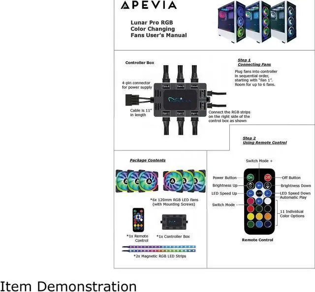 Apevia Lunar Pro 120mm Silent Addressable RGB Color Changing LED Fan (6 ...