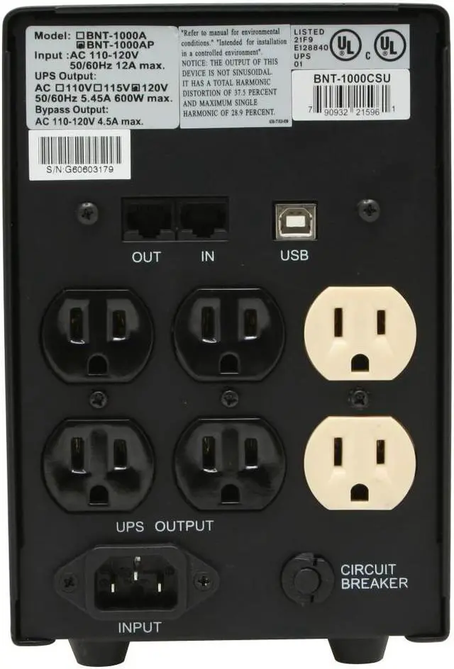 Open Box: PCM Powercom BLACK KNIGHT CS BNT-1000CSU 1000 VA 6 Outlets ...