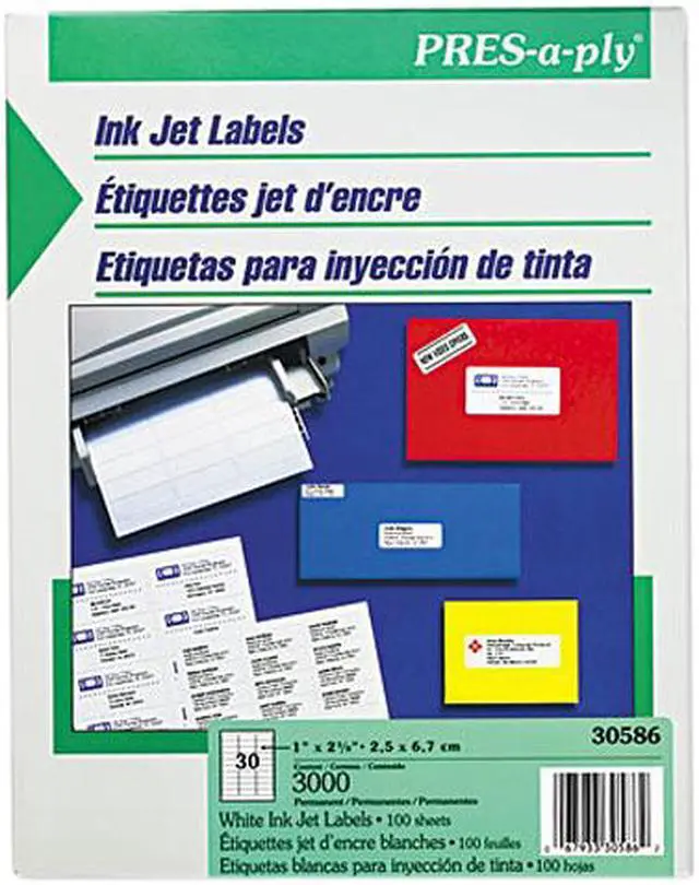Avery 30586 Pres-A-Ply 30-Up Inkjet Address Labels, 1 x 2-5/8, White ...