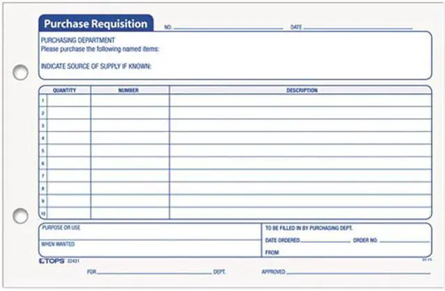 Tops 32431 Purchasing Requisition Pad, 5 1/2 x 8 1/2, 100 / pad, 2 ...
