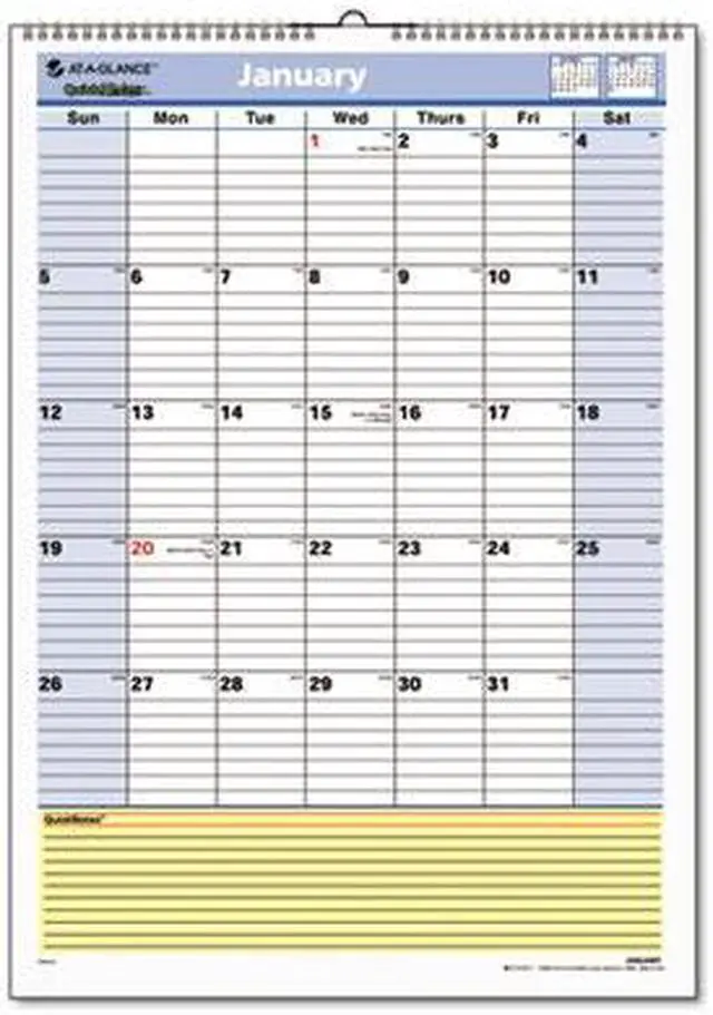 Chalk Calendar Board For Wall AT-A-GLANCE WallMates Monthly Dry Erase ...