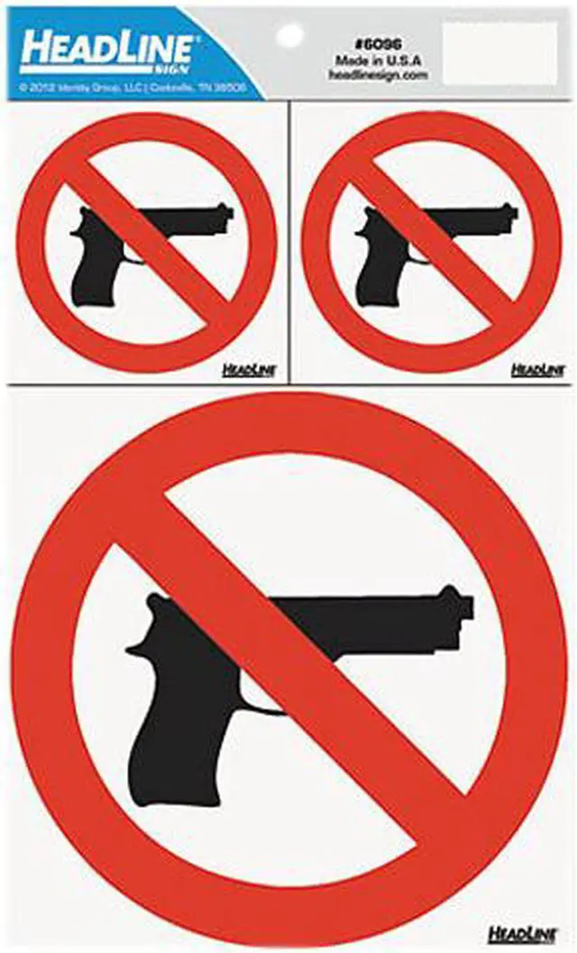 Headline USS6096 - Sign Self-Stick No Guns Decal, (2) 3 X 3 (1) 6 X 6 ...