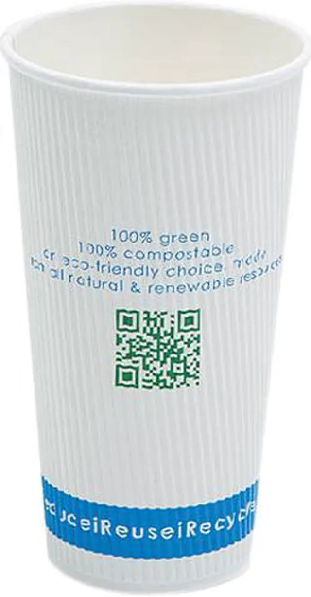 Nature House C020R Compostable Insulated Ripple-Grip Hot Cups, White ...