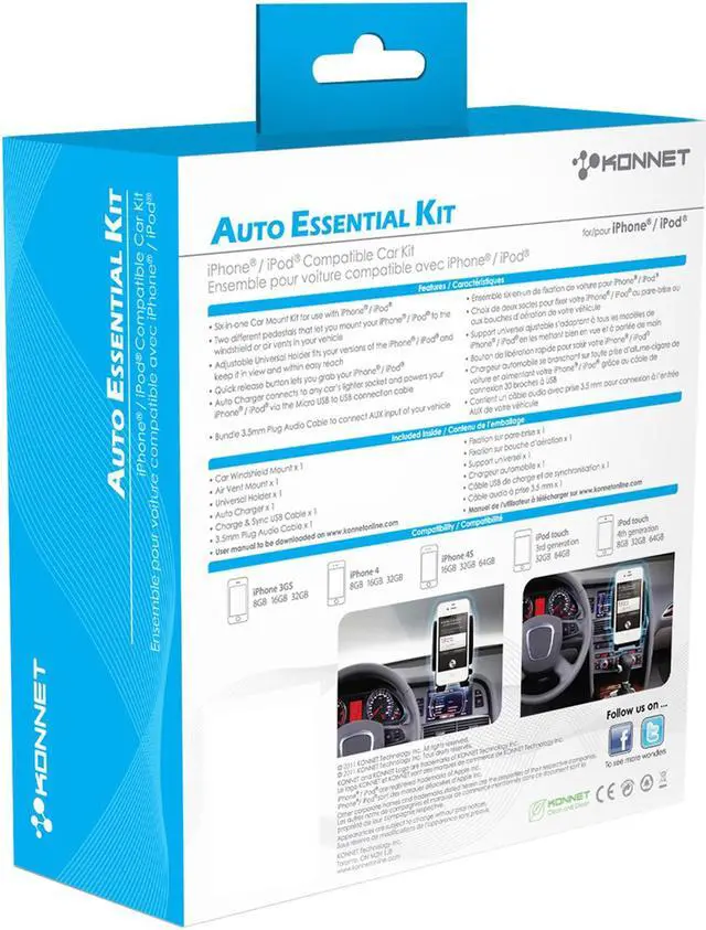 Konnet Auto Essential Kit Black - Six-in-One Pack for iPhone 4S, 4, 3Gs ...