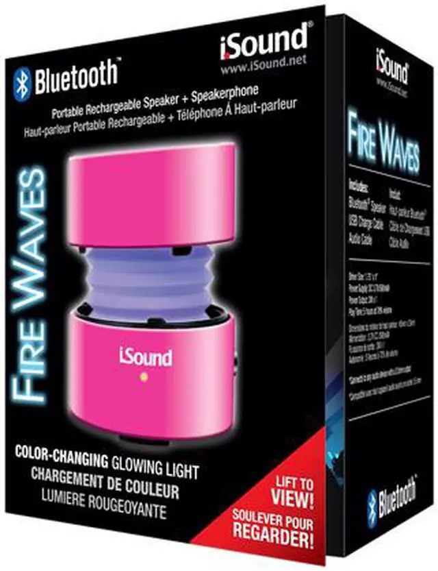 i.Sound ISOUND-5317 Pink Fire Waves Rechargeable Bluetooth Color Changing Speaker with ...