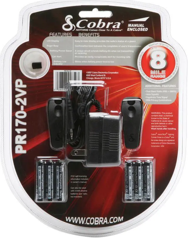 Cobra PR 170-2 VP GMRS/FRS 2-Way Radio Value-Pack with 8-Mile Range ...