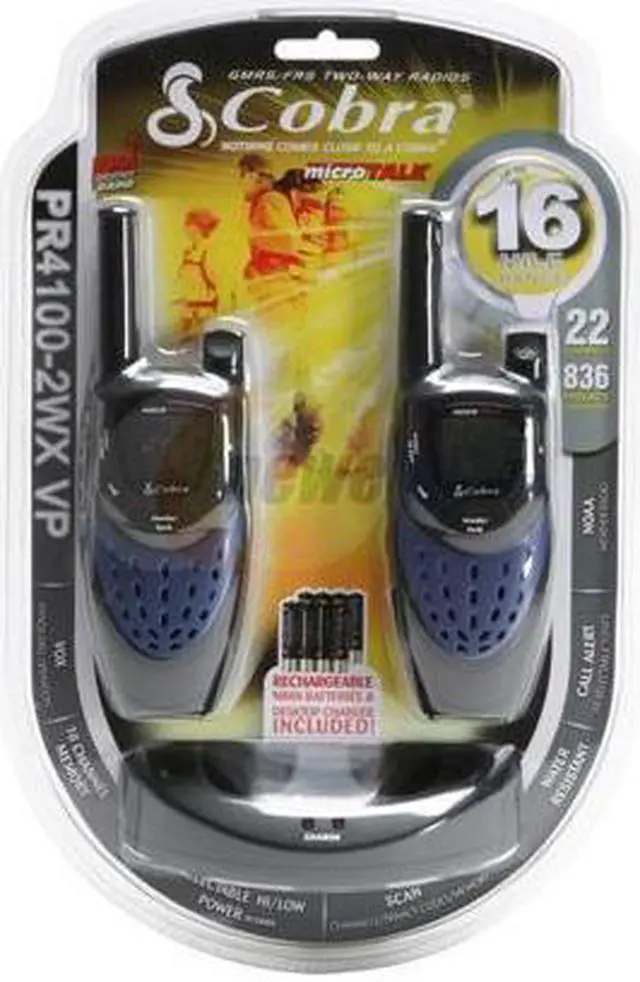 Cobra PR-4100/2WXVP GMRS/FRS 2-Way Radio Value-Pack with 16-Mile Range ...