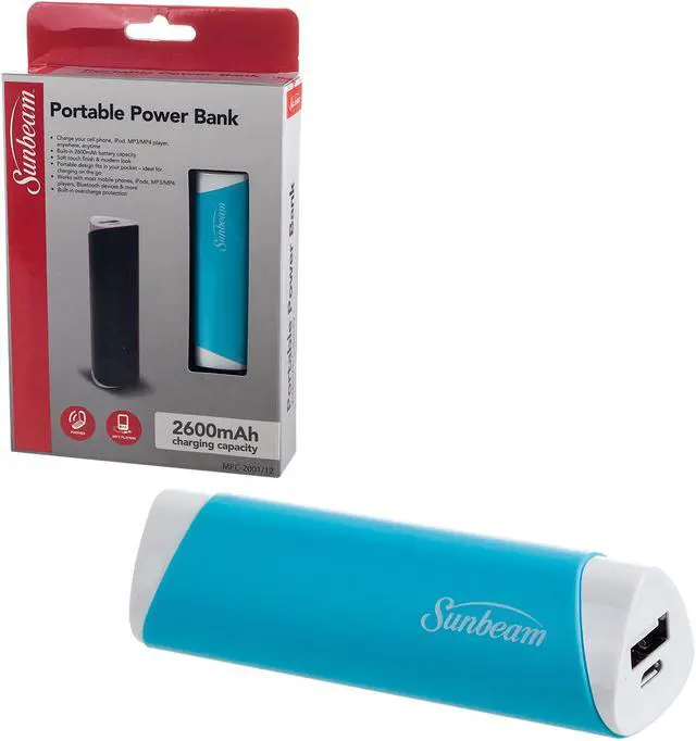 Sunbeam Blue 2600 mAh Power Bank Mobile Charging System 72-2200BLU ...
