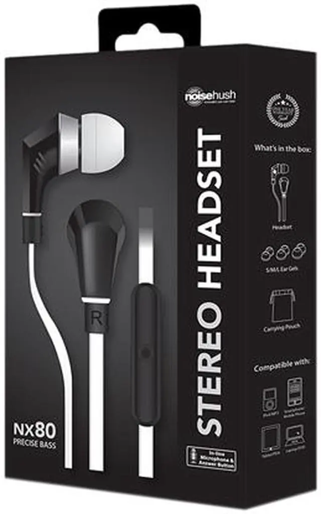 NoiseHush White/Black 3.5mm Handsfree Stereo 3.5mm Headset with Mic ...