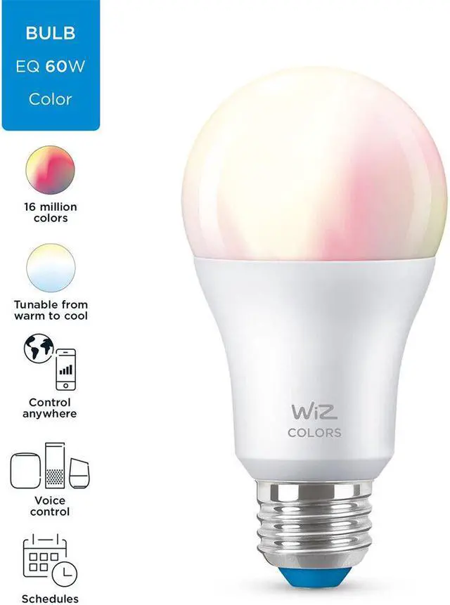 WiZ - A19 Smart LED Bulb - Color and Tunable White 60W 800 Lumens A19 ...
