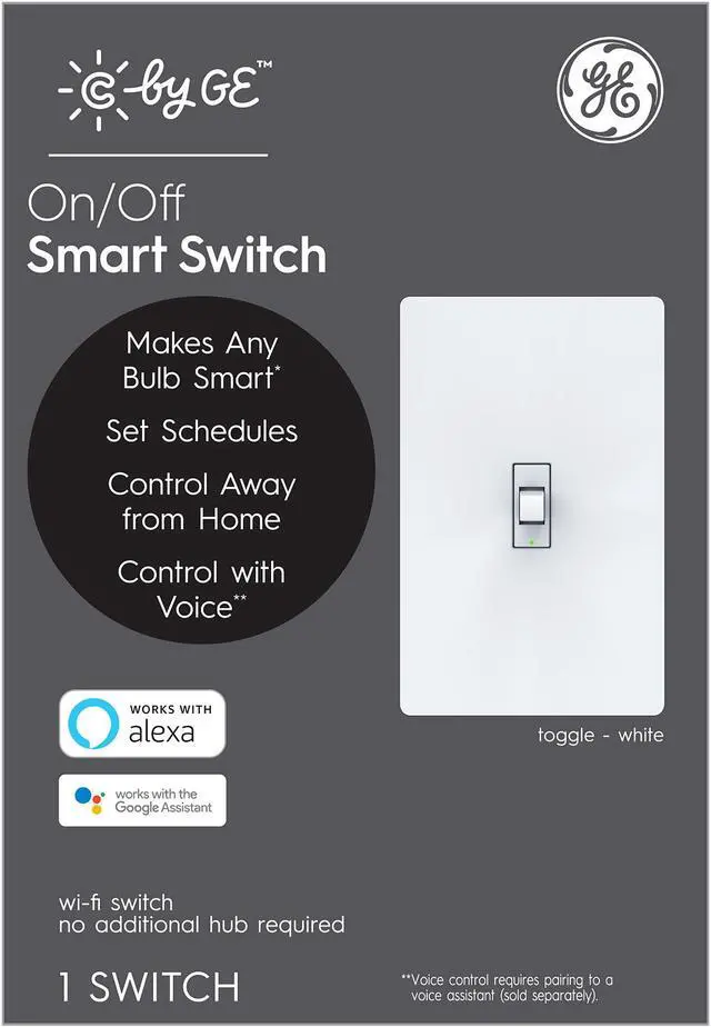 C by GE On/Off Smart Switch Toggle Style, White, Wi-Fi, Works with ...