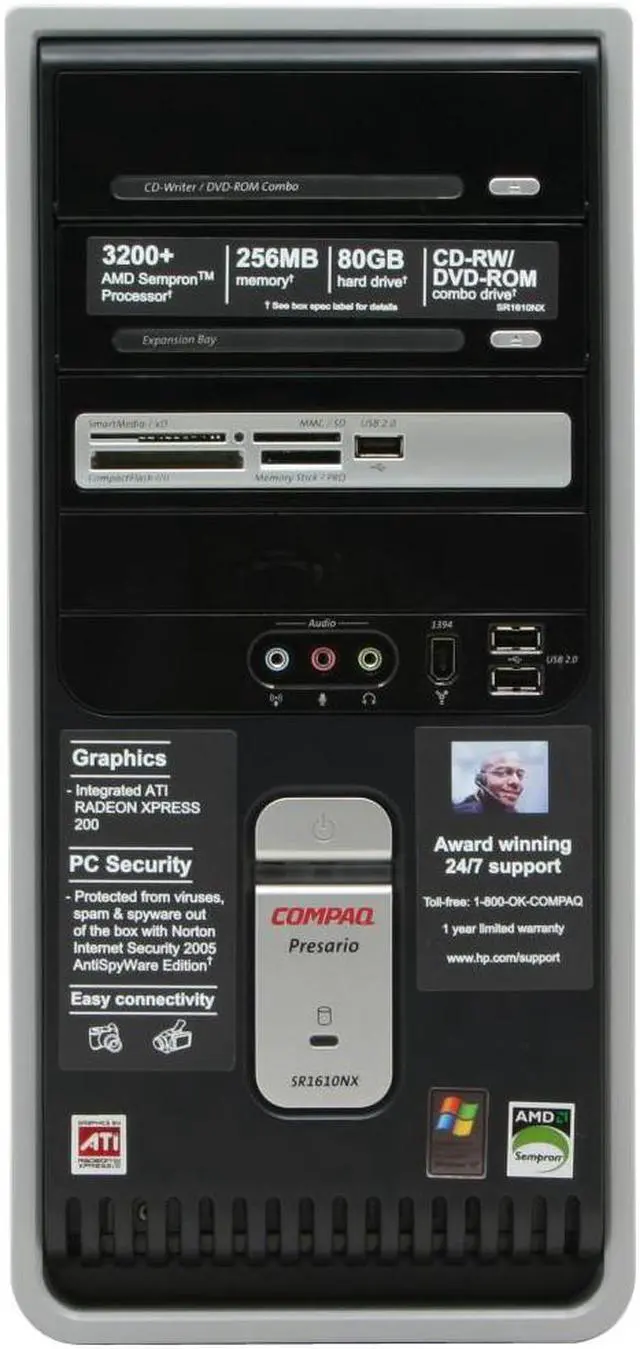 COMPAQ Desktop PC Presario SR1610NX(ED865AA) 3200+ 256MB DDR 80GB HDD ...