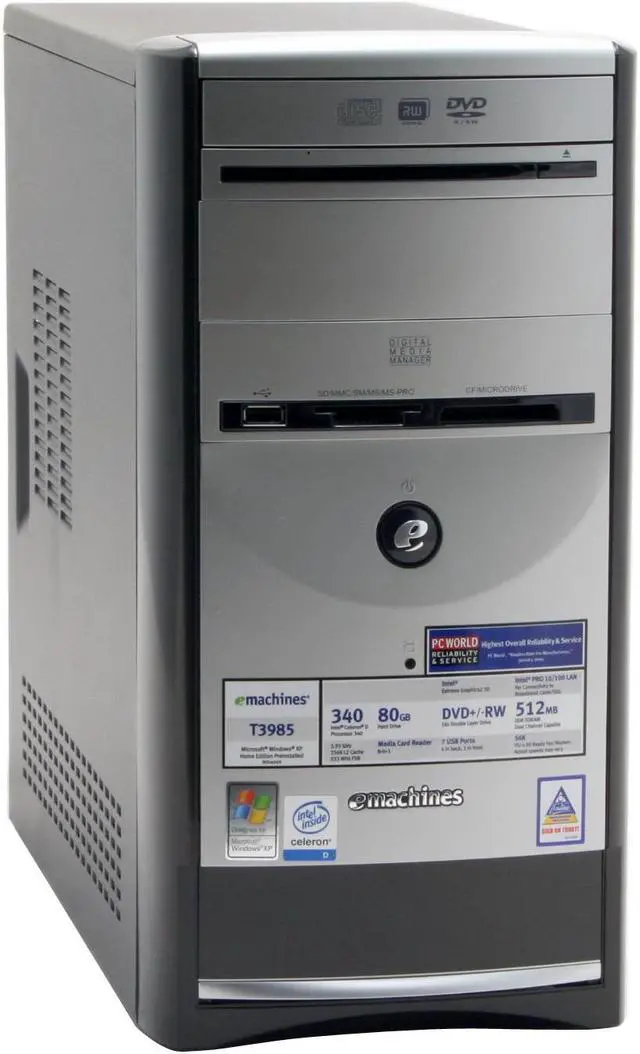 eMachines Desktop PC T-Series T3985 2.93GHz 512MB DDR 80GB HDD Windows ...