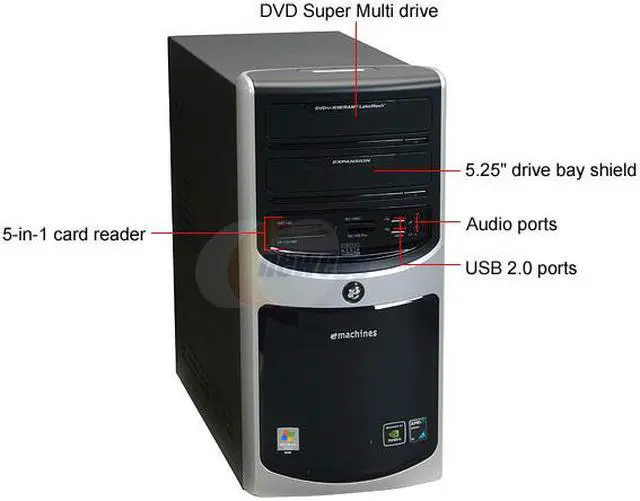 eMachines Desktop PC ET1161-01 AMD Athlon 64 LE-1600 1GB DDR2 160GB HDD ...