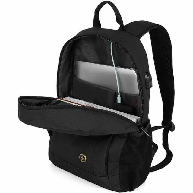 Swissdigital ARBON Black Backpack - Sleek, Durable Bag with USB ...