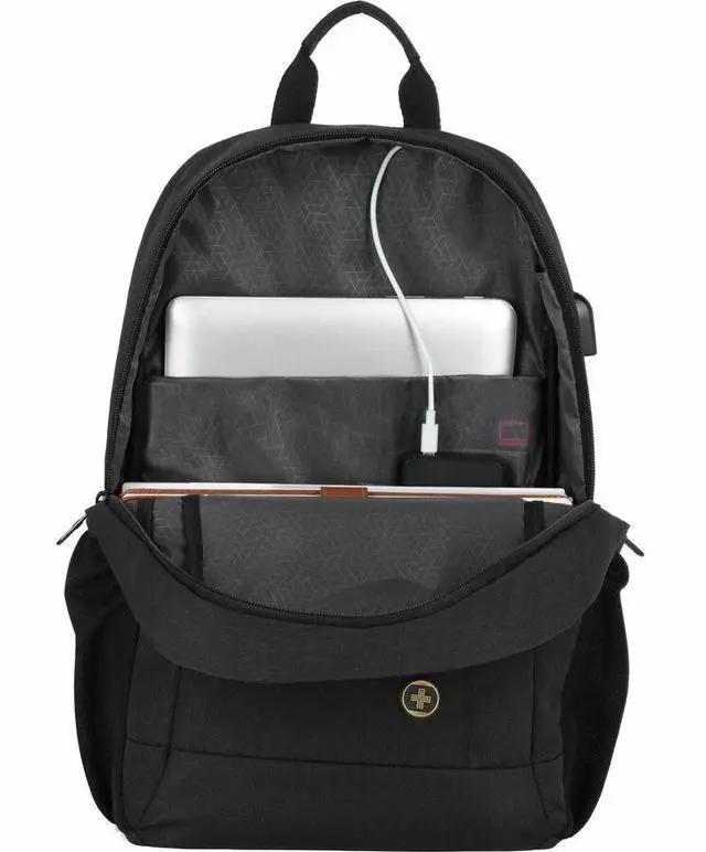 Swissdigital ARBON Black Backpack - Sleek, Durable Bag with USB ...
