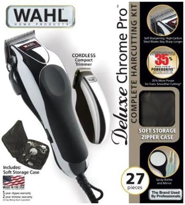 WAHL 79524-1001 Deluxe Chrome Pro 27-Piece Complete Haircutting Kit ...