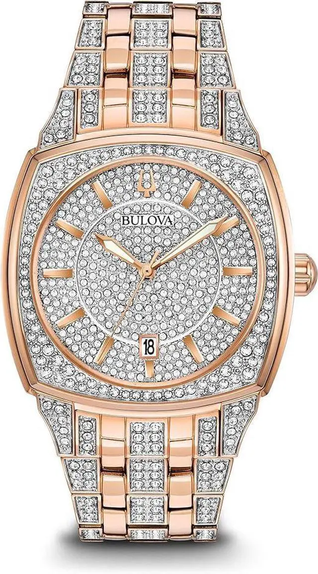 Bulova Phantom Mens Rose Gold Plated Stainless Crystal Quartz Watch ...