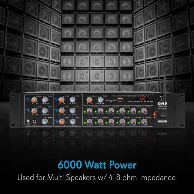 Pyle 4000 Watt 8 Channel Audio Bluetooth Amplifier Sound Mixer Receiver ...