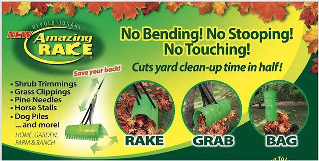Amazing Rake Lightweight 3-in-1 Ergonomic 17" Outdoor Lawn Grabber Rake ...