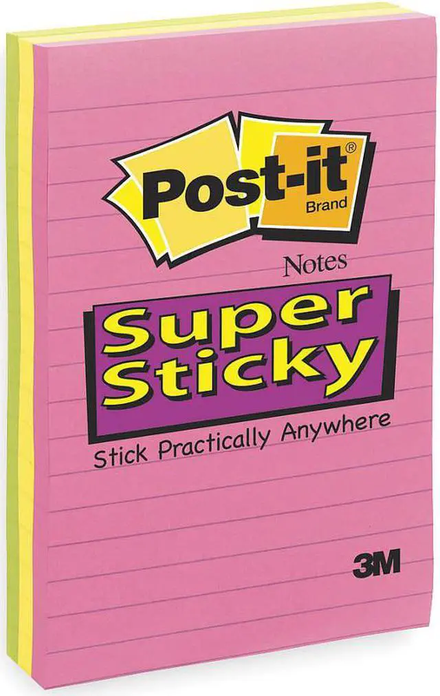 Post-it Recycled Notes in Bora Bora Colors Lined 4 x 6 90-Sheet 3/Pack ...