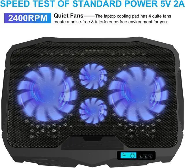 AGPTEK Laptop Cooling Pad LED Light Radiator Dual USB with 4 Fans Cooler Stand 5 Speed Adjustable Compatible up 12 to 17 Laptops PC Notebook PS4 Router Newegg