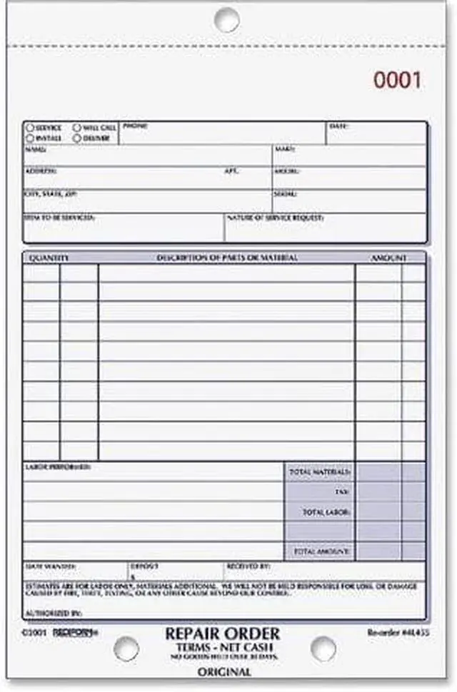 Rediform 3-pt Carbonless Repair Order Book 50 Sheet(s) - 3 Part - Carbonless - 7.87" x 5.50 ...