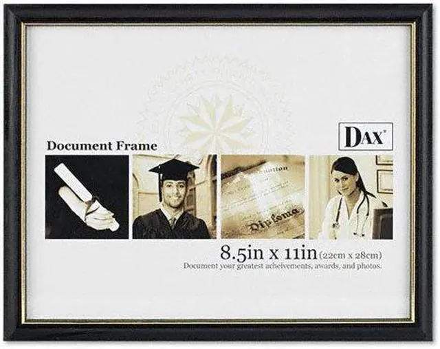 Two-Tone Document/Diploma Frame, Wood, 8-1/2 X 11, Black W/Gold Leaf T ...