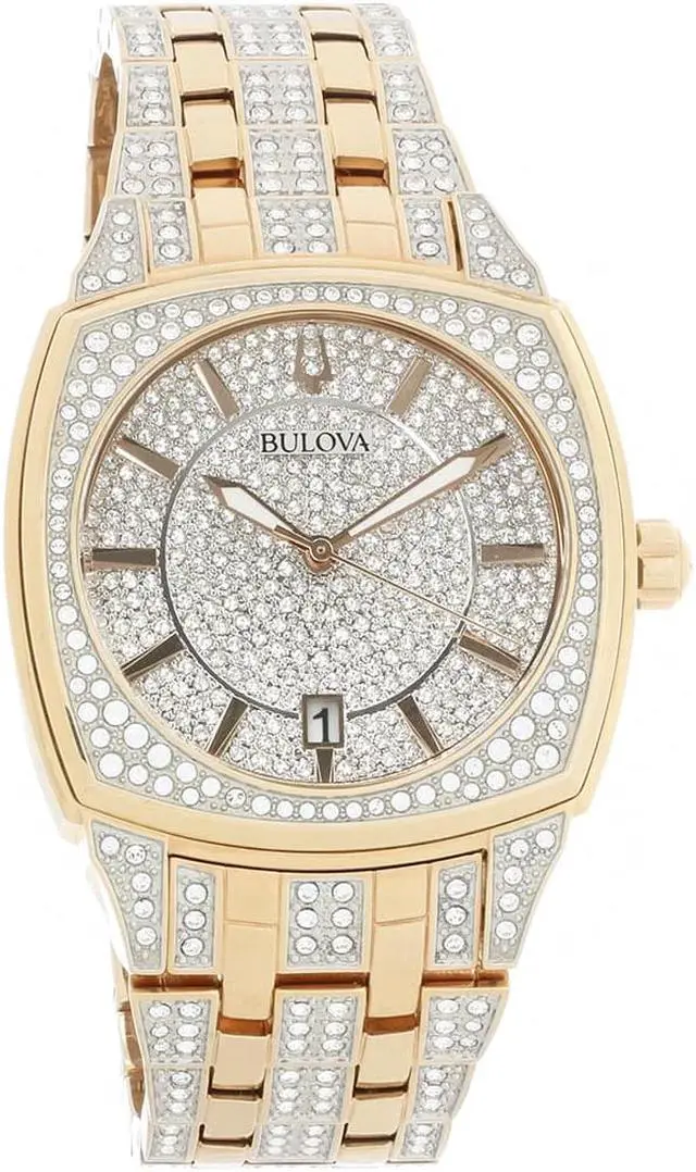 Bulova Phantom Mens Rose Gold Plated Stainless Crystal Quartz Watch ...