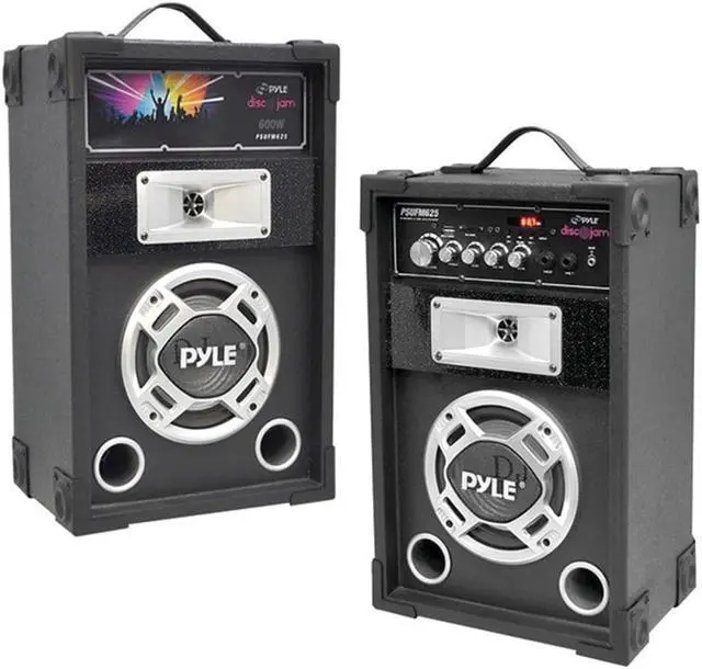 Pyle PSUFM625 Dual 600 Watt Disco Jam Powered Two-Way PA Speaker System ...