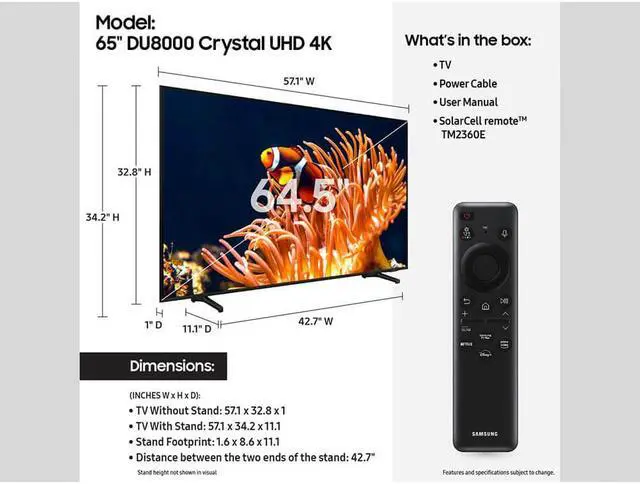 Samsung UN65DU8000 65 inch Class DU8000 Series Crystal LED 4K UHD Smart ...