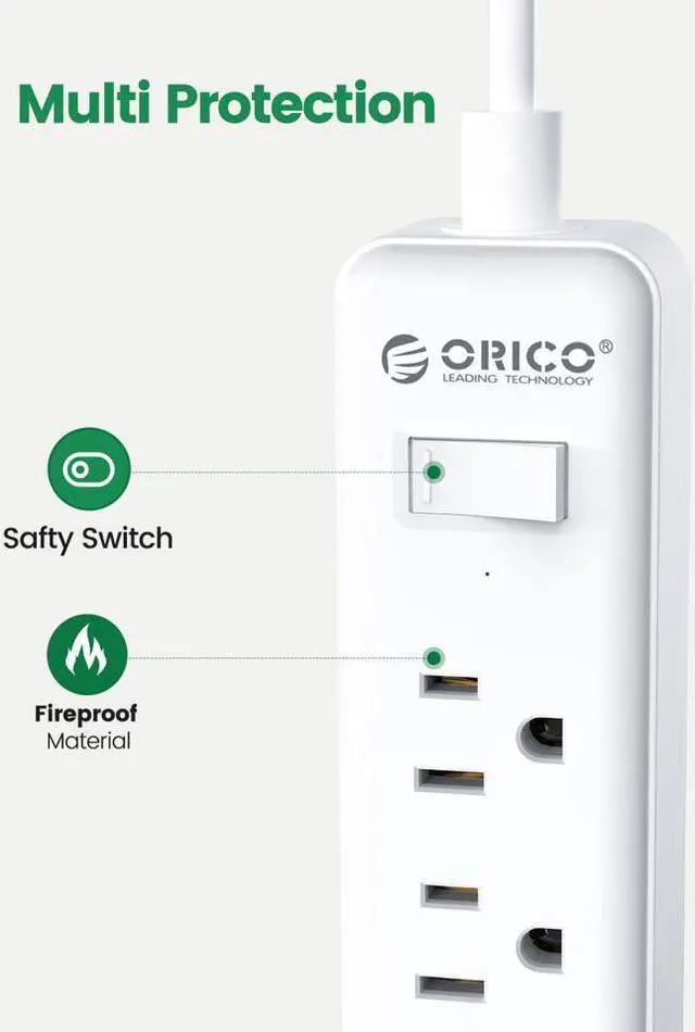 ORICO 2 Pcs 10 FT 6-Outlet Surge Protector Power Strip Surge 175 Joules ...