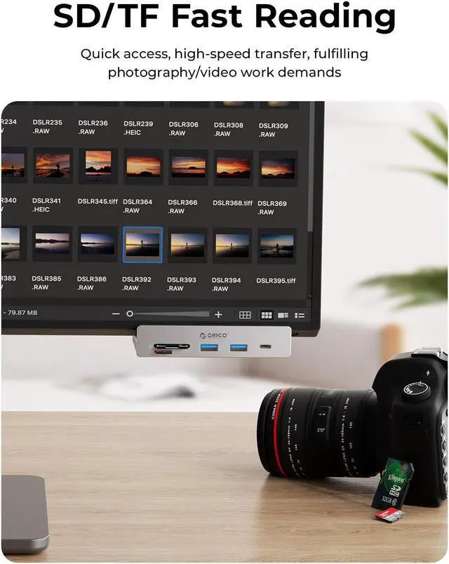 ORICO USB C HUB 10Gbps, Monitor-Edge and Desk-Edge USB 3.0 2-Port & TF ...