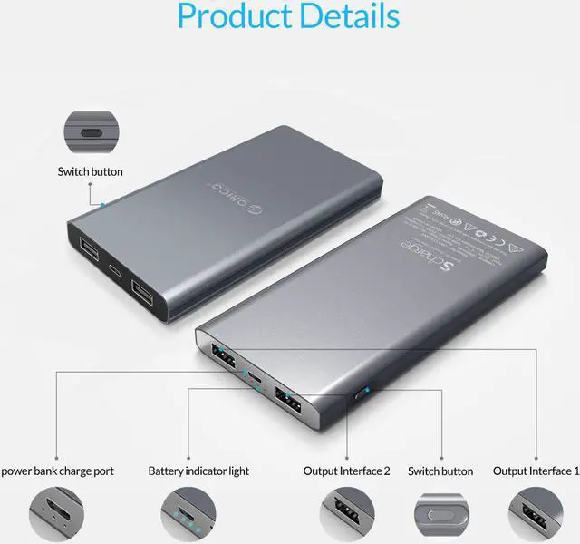 ORICO Ultra Portable Power Bank M10000mAh Ultra Slim Design with Dual ...