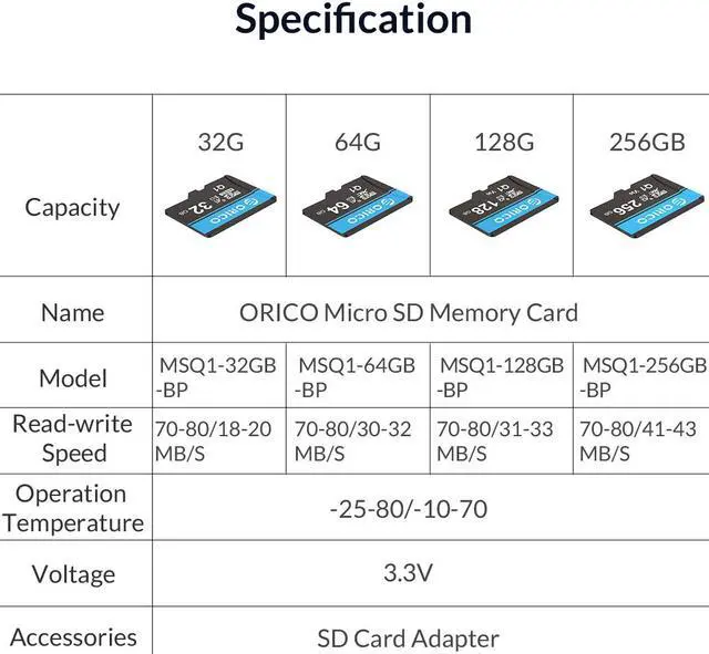 ORICO Ultra 128GB Micro SD Card Class 10 Memory Card with Adapter ...