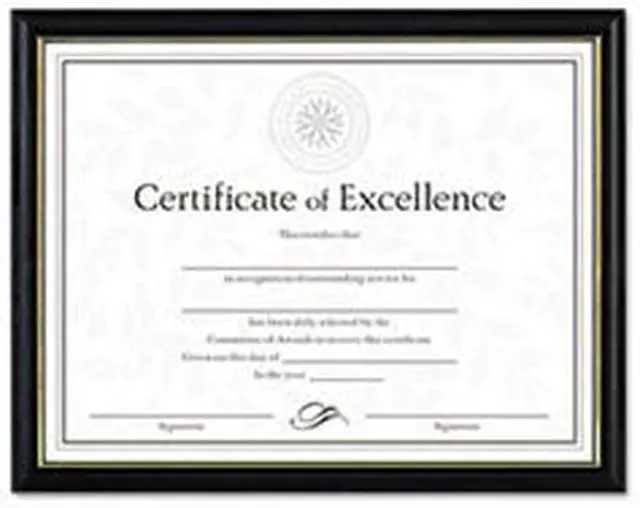 Two-Tone Document/Diploma Frame, Wood, 8-1/2 X 11, Black W/Gold Leaf T ...