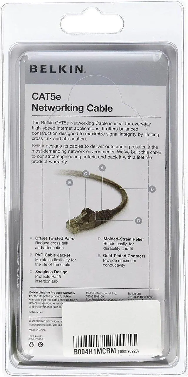 Belkin PCF5-25BKS-SN 25 ft. FastCat Cat.5e Patch Cable - Newegg.com