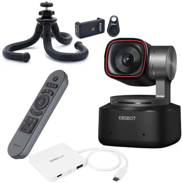 OBSBOT Tiny 2 AI-Powered PTZ 4K Webcam with Dual Native ISO Technology Bundle with OBSBOT Smart ...