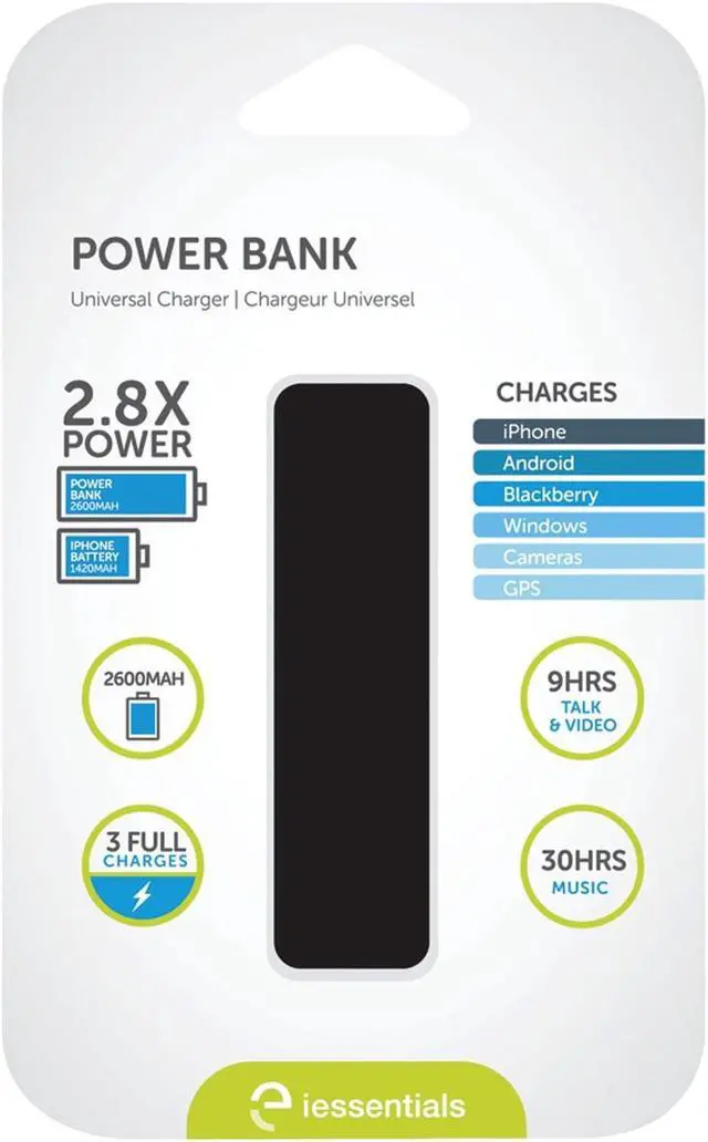 iEssentials IE-PB-BK 2600 mAh Battery Bank External Battery Pack for ...