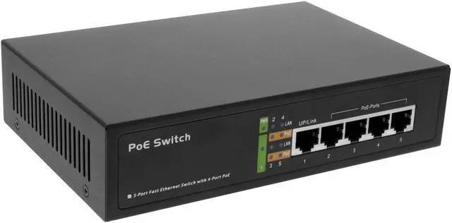 BV Tech POE-SW501 4-Port Full Power PoE Switch, 4 PoE Ports + 1 Uplink ...