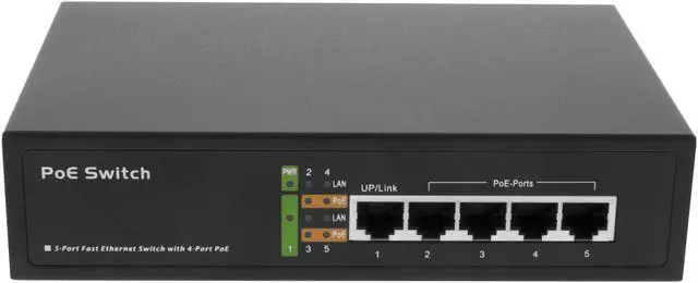 BV Tech POE-SW501 4-Port Full Power PoE Switch, 4 PoE Ports + 1 Uplink ...