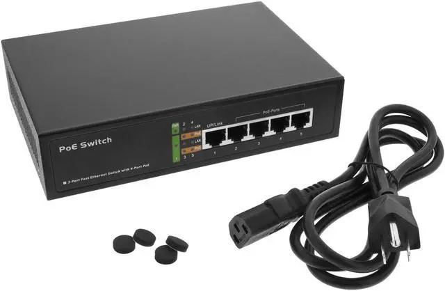 BV Tech POE-SW501 4-Port Full Power PoE Switch, 4 PoE Ports + 1 Uplink ...